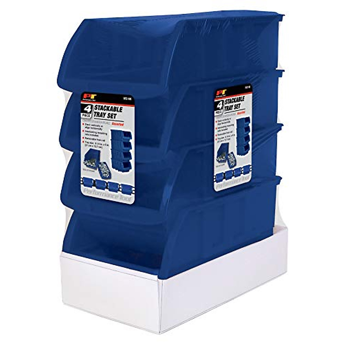 Performance Tool W5196 Large Stackable Storage Trays - Adjustable for Vertical or Horizontal Position, Blue, Pack of 4