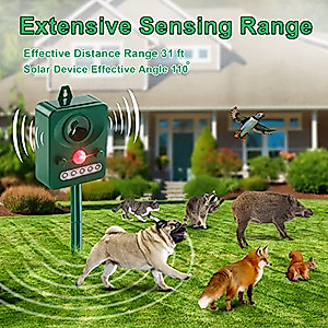 Solar Animal Repeller, Ultrasonic Mole Repellent Outdoor Animal Deterrent Devices with Motion Sensor and Flashing Lights, Protect Your Garden Away from