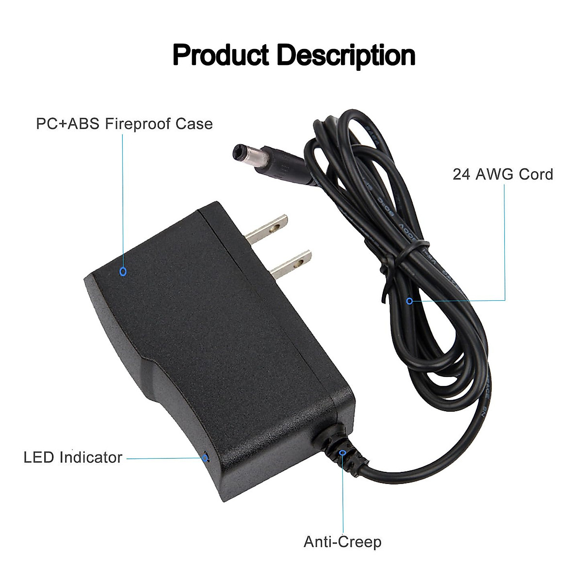 COOLM AC to DC 12V 500mA Power Supply Adapter 100-240V 50 60hz to 12V 0.5A Charger 6W 5.5mm x 2.5mm DC Plug for CCTV Security Camera Router
