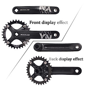 BUCKLOS MTB 170mm Square Taper Crankset, 104 BCD Mountain Bike Narrow Wide Tooth Chainring 32T, Single Speed Round Black Chainring and Crank，MTB Road Bike Black Lightweight Pedals