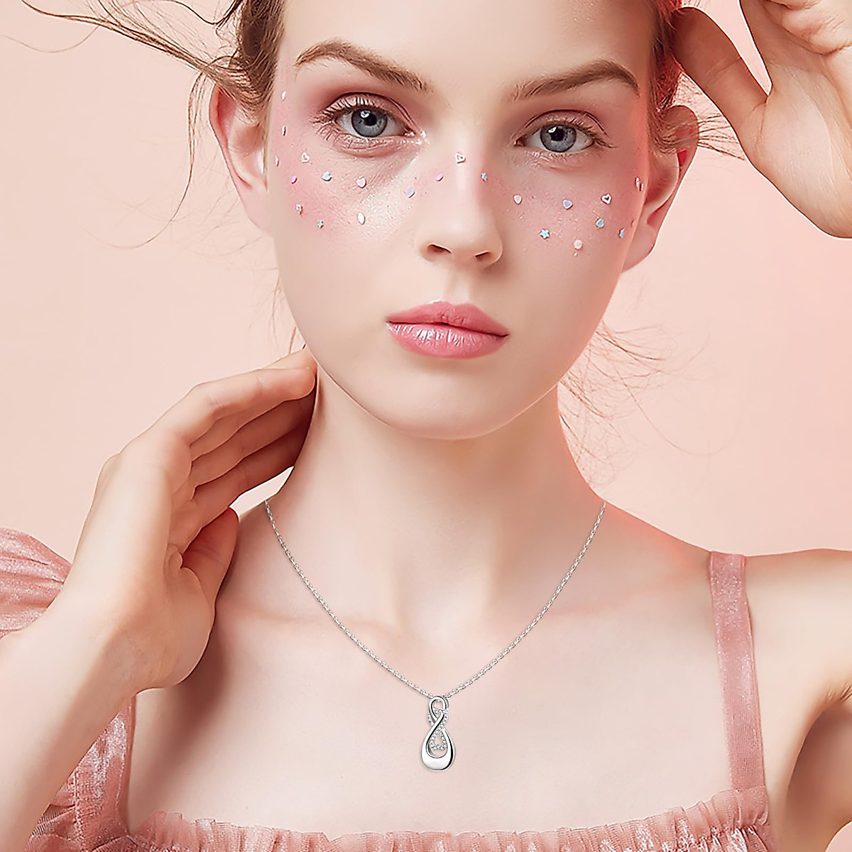 ZGBY S925 Sterling Silver Necklace for Ashes Infinity Urn Necklaces Teardrop Cremation Jewelry for Ashes Keepsake Memorial Pendant for Women Men Loved Ones (White)