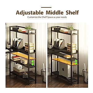 Rolanstar Computer Desk with Storage Shelves 47", Home Office Desk with 4-Tier Reversible Bookshelf, Modern Writing Table Workstation, Study Corner Desk for Small Space, Black