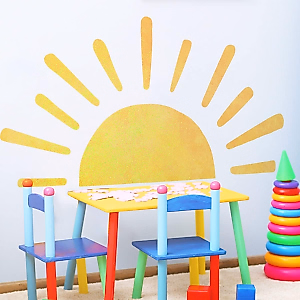45.6x23.8 Inch Boho Half Sun Wall Decals Removable Sunshine Wall Sticker Vinyl Peel and Stick Half Sun Decals Wall Art for Girls Kids Bedroom Nursery Playroom Decor