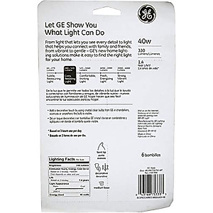 Set of 6 GE Crystal Clear 40 Watt Bent Tip Standard Base Light Bulbs