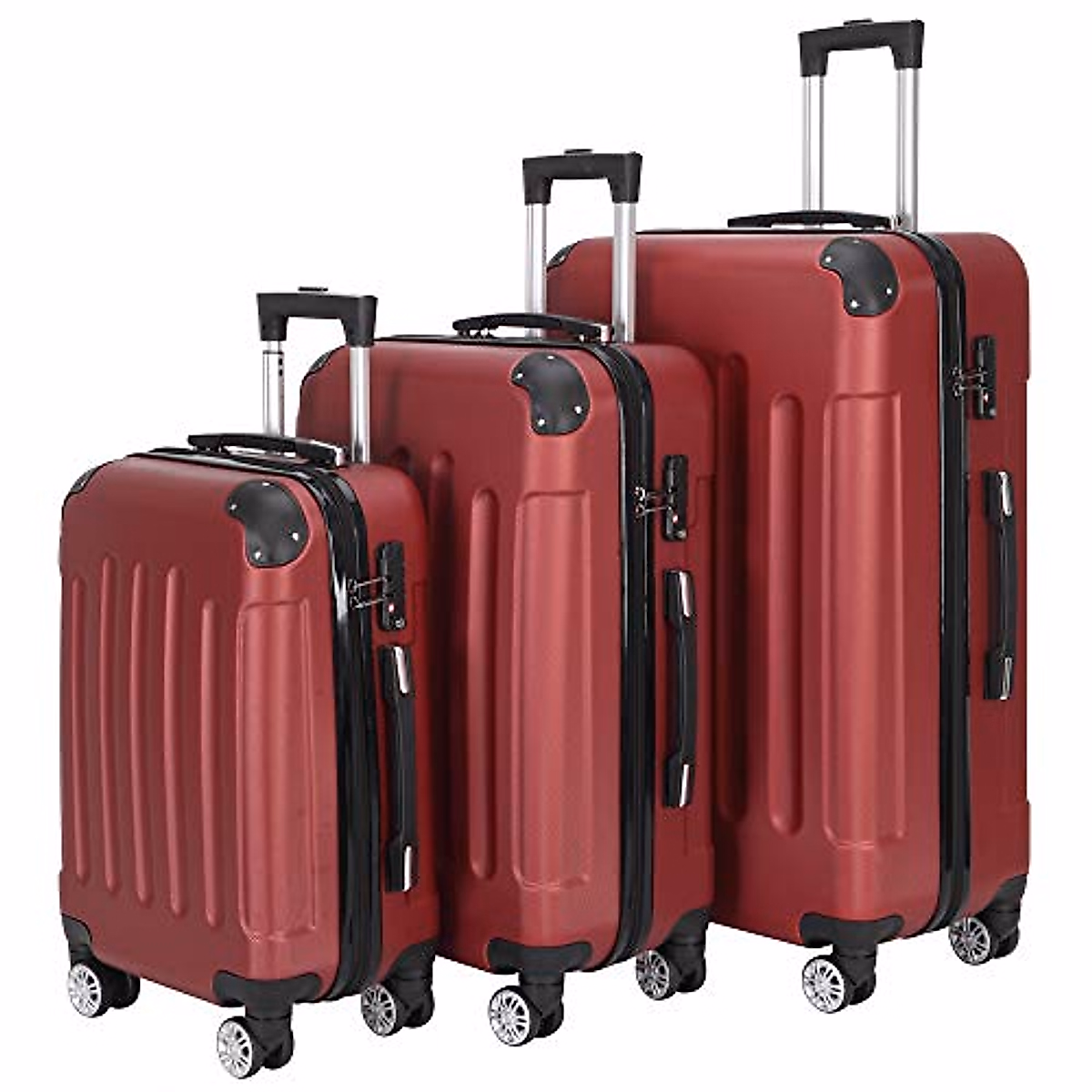 Karl home 3-Piece Luggage Set Travel Lightweight Suitcases with Rolling Wheels, TSA lock & Moulded Corner, Carry on Luggages for Business, Trip, Wine Red (20"/24"/28")