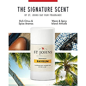 St Johns Bay Rum Aluminum Free Deodorant | Long-Lasting, Odor Resistant, & Soothing | Clear Deodorant Stick | Odor-Free Deodorant Made of Natural Compounds | Mens Bay Rum Deodorant (2.6 oz Stick)