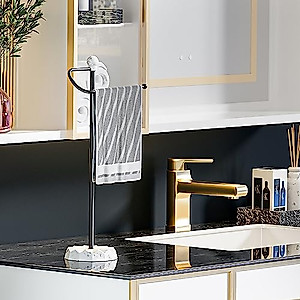KASUNTO Hand Towel Holder Stand & Toilet Paper Holder with Heavy Base, Free Standing Towel Rack Marble Texture Base for Bathroom Counter, Modern & Stylish Design, Black