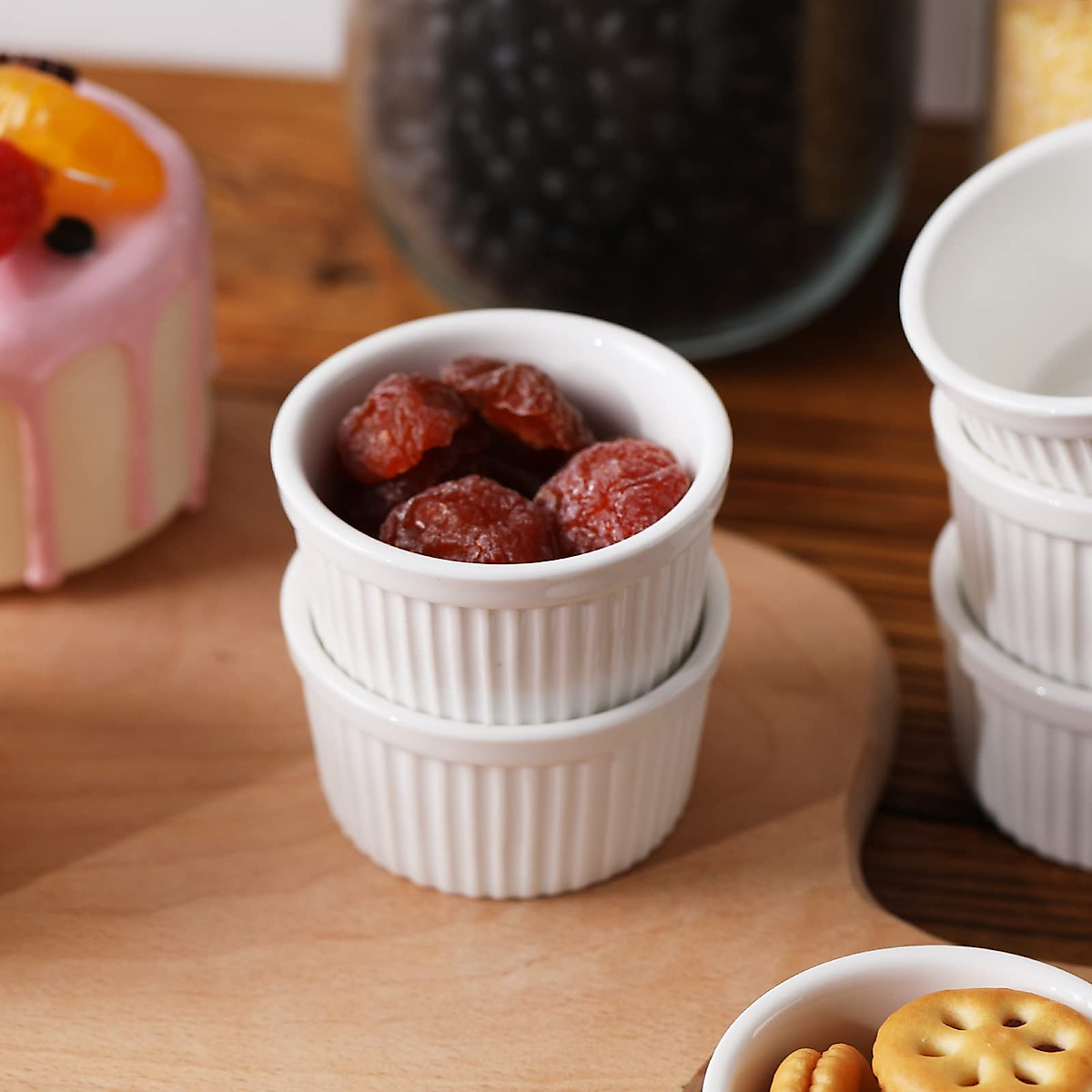 3 oz Ramekins 6 pcs Porcelain Ramekins Dishes for Souffle,Creme Brulee, Pudding, Custard Cups,Bakeware Bowls Set for Baking,Oven Safe, White 2.75 inch