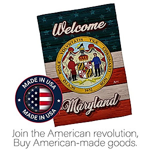 Welcome Maryland Garden Flag - Set Wood Dowel Americana States USA American Territories Republic Country Particular Area - House Decoration Banner Small Yard Gift Double-Sided Made in 13 X 18.5