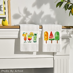 Artoid Mode Stripes Fruit Ice Cream Cocktail Summer Kitchen Towels Dish Towels, 18x26 Inch Seasonal Decoration Hand Towels Set of 2
