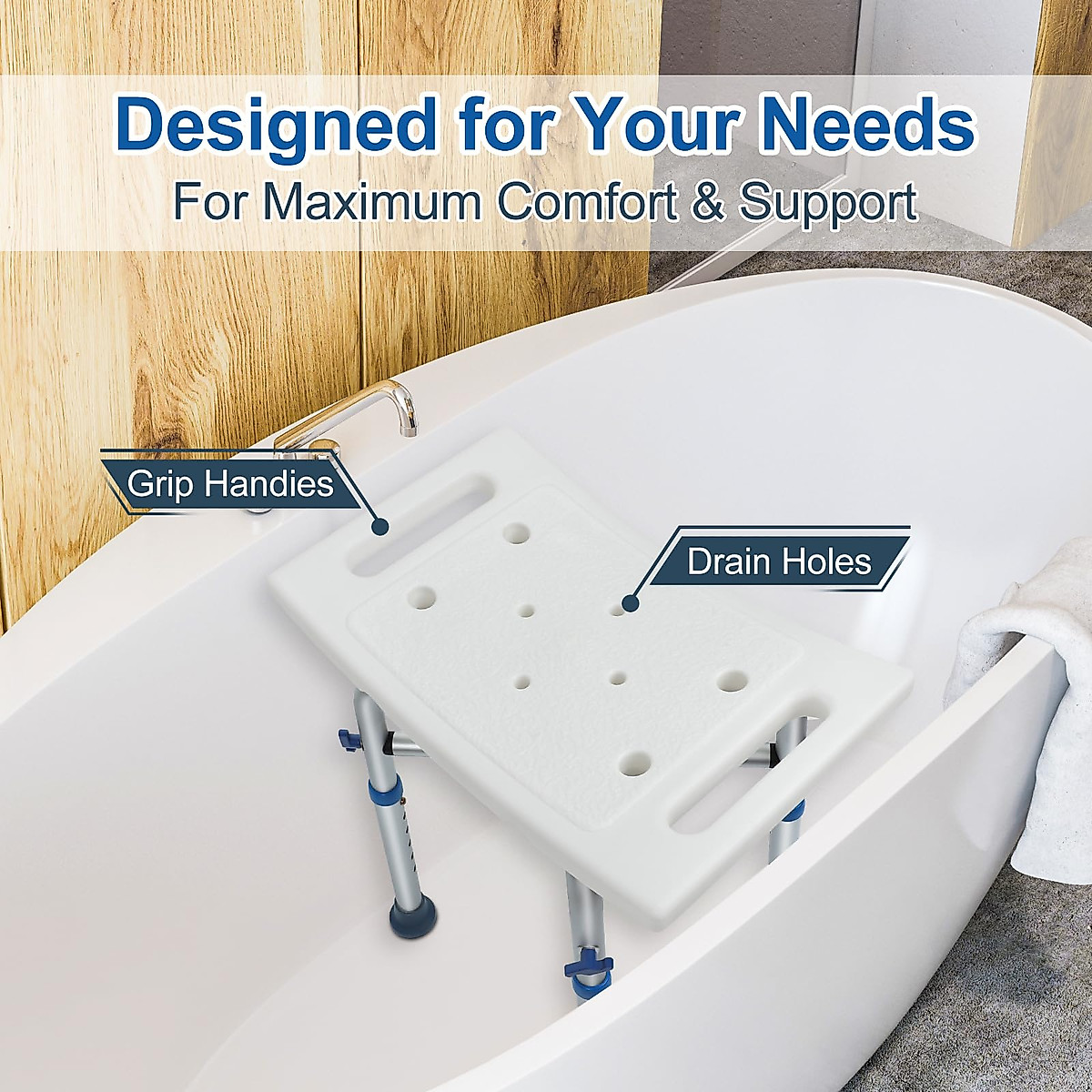 Shower Chair for Inside Shower, Adjustable Height Bath Chair for Seniors, Tool-Free Assembly Bathroom/Shower Chair for Elderly and Disabled, Heavy Duty Shower Stool(Support 350lb)