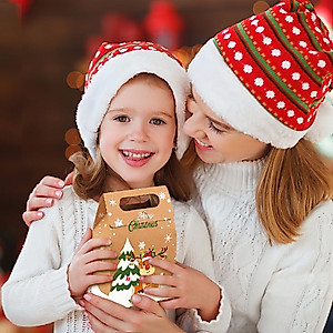 Vellibring 24PCS Christmas Kraft Candy Boxes,Christmas Kraft Paper Cookies Candy Treat Boxes Bags for Christmas Gift Wrapping Boxes Xmas Party Supplies Decorations