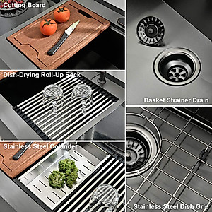 33 Inch Farmhouse Kitchen Sink Workstation Black - VOKIM 33x22 Apron Front Workstation Farmhouse Sink Stainless Steel 16 Gauge Single Bowl Gunmetal Matte Black Farm Sink