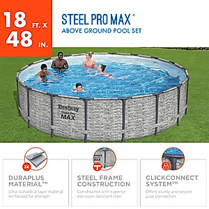 Bestway Steel Pro MAX 18’ x 48” Round Above Ground Pool Set | Frame Swmiming Pool Features Realistic Stone Print Liner | Includes 1500gal Filter Pump, 48" Ladder and 18' Pool Cover