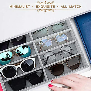 Emibele Glasses Organizer Jewelry Tray, 8 Grids Velvet Tray Watch Storage Stackable Jewelry Showcase Display Storage with Detachable Inner Dividers - Grey