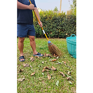 Garden Broom, 61 Inch, Natural Coconut Leaf Broom,Outdoor Brooms, Sweep Snow and Wet Leaves Multi-Surfaces Sturdy Outdoor Coconut Leaf Broom Bamboo Stick Handle Durable Broom Asian Heavy Duty Broom