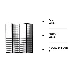 FDW Room Divider 4 Panel Oriental Shoji Screen 6Ft Folding Privacy Divider Wall Divider Portable Freestanding Partition Screen Japanese-Inspired Wood Divider ,White