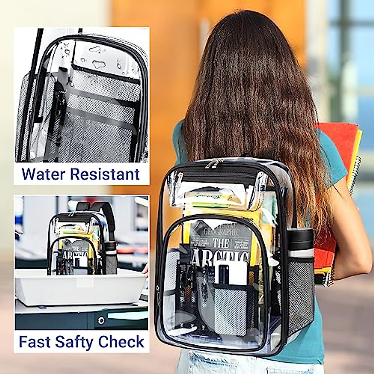 Clear Backpack, XXL Large Heavy Duty PVC Transparenet Backpacks with USB Charging Port,School Clear Bookbag Stadium Approved See Through Clear Backpacks for Women Men Kids Travel Work Security College