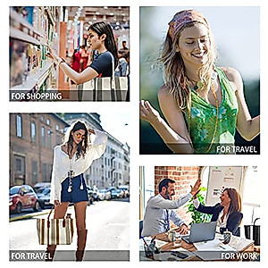 Aeegawoo Striped Tote Bag Aesthetic for Women Canvas Bag with Zipper