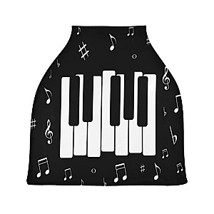 Music Icon with Piano and Musical Notes Baby Car Seat Covers Canopy Nursing Cover Breastfeeding Scarf Soft Breathable Stretchy Coverage Infant Stroller Cover Multi Use for Boys Girls Babies