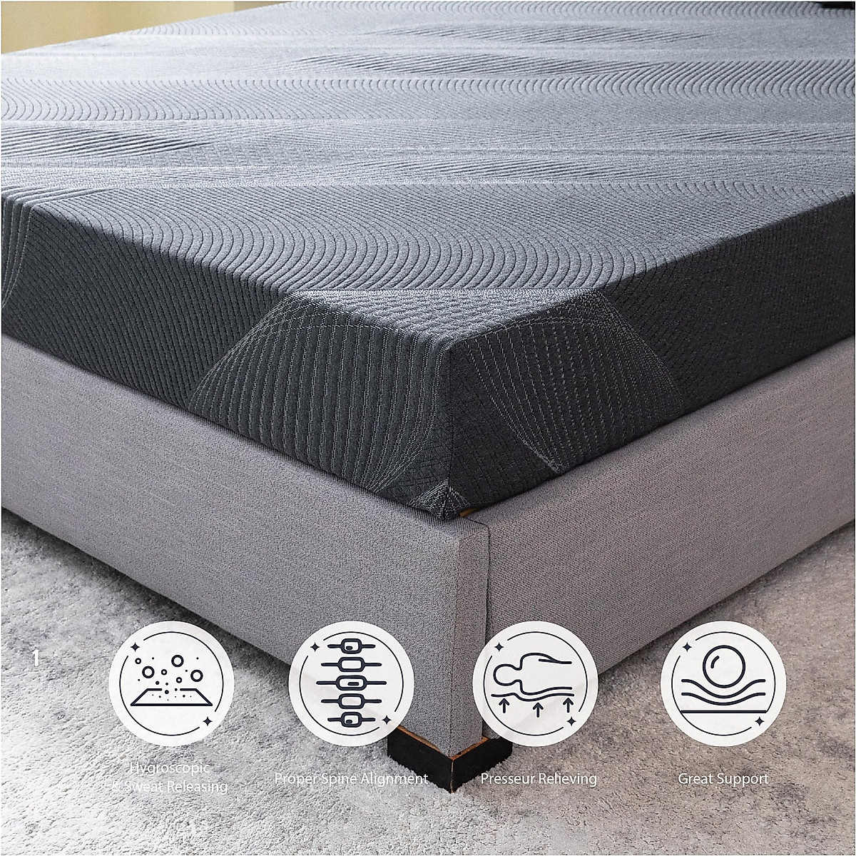 Dyonery Queen Mattress 6 Inch Charcoal Memory Foam Mattress in a Box, CertiPUR-US Certified Fiberglass Free, Gel Double Mattress, Made in USA, 80" × 60" × 6", Medium