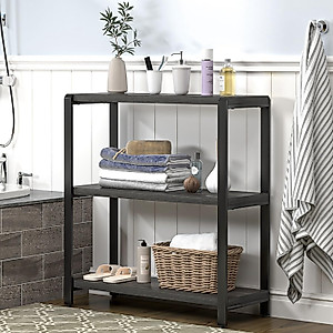 FOLUBAN Rustic Small Bookshelf and Bookcase, 3 Tier Low Short Book Shelf, Industrial Metal and Wood Book Case for Bedroom Living Room, Dark Gray