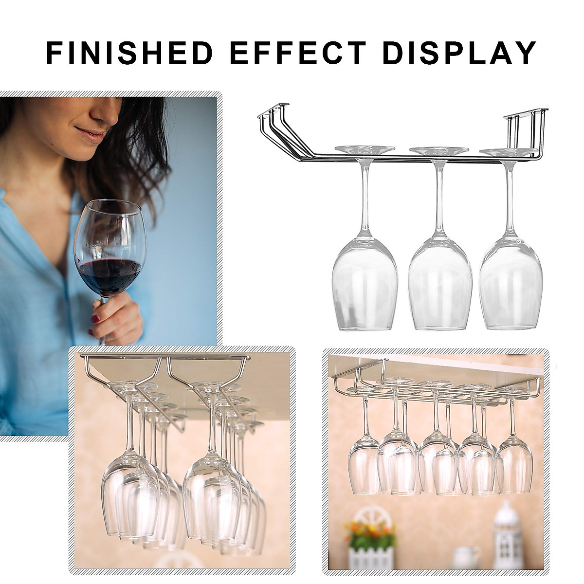 Newthinking Wine Glass Rack Under Cabinet, Stainless Steel Stemware Rack Hanging Stemware Holder for Cabinet Kitchen Bar (Double Row)