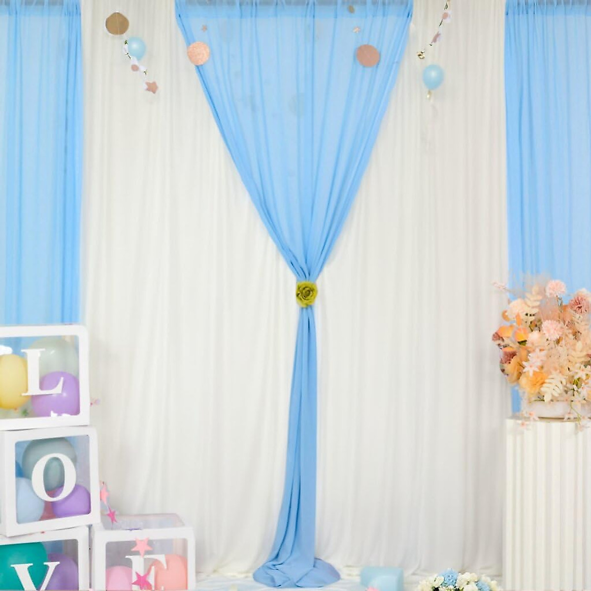 DUOBAO 2 Panels Chiffon Curtains 29"x108" Sheer Backdrop Drape Beach Curtain for Living Room Light Blue Voile Window Drapes for Wedding Ceremony (Sky Blue)