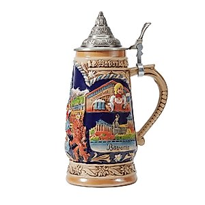 HAUCOZE Beer Stein Mug German Munich Bavarian Drinking Stanley Viking Tankard with Petwer Lid for Birthday Gifts Men Father Husband 1.0Liter