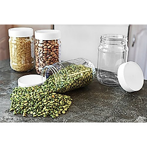 Pinnacle Mercantile Plastic Mason Jars - Screw on Ribbed Lid - 16 ounce-Set 6-Airtight Liner-Meal Prep Containers-Freezer Safe BPA Free