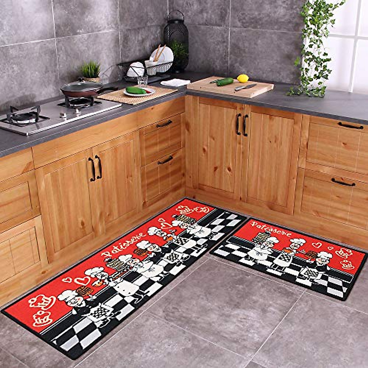 Carvapet 2 Piece Non-Slip Kitchen Mat Rubber Backing Doormat Runner Rug Set, Patisserie (19"x59"+19"x31")