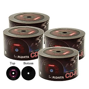 200 Pack Ridata Black CD-R 48X 700MB 80Min Digital Vinyl Surface Black Bottom Blank Media Recordable Disc