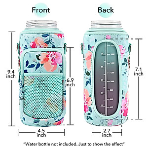 Half Gallon Water Bottle Carrier Bag, Bottle Pouch Phone Holder, Adjustable Shoulder Hand Strap 2 Pocket Sling Neoprene Sleeve Sports Water Bottle Accessories for Hiking Travelling &Camping