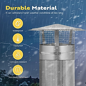 VIVOHOME 10" Cone Top Chimney Cap with Screen, Round Roof Rain Chimney Cover, Galvanized Steel Fireplace Exhaust Cap, Adjustable Roof Cap for Vent