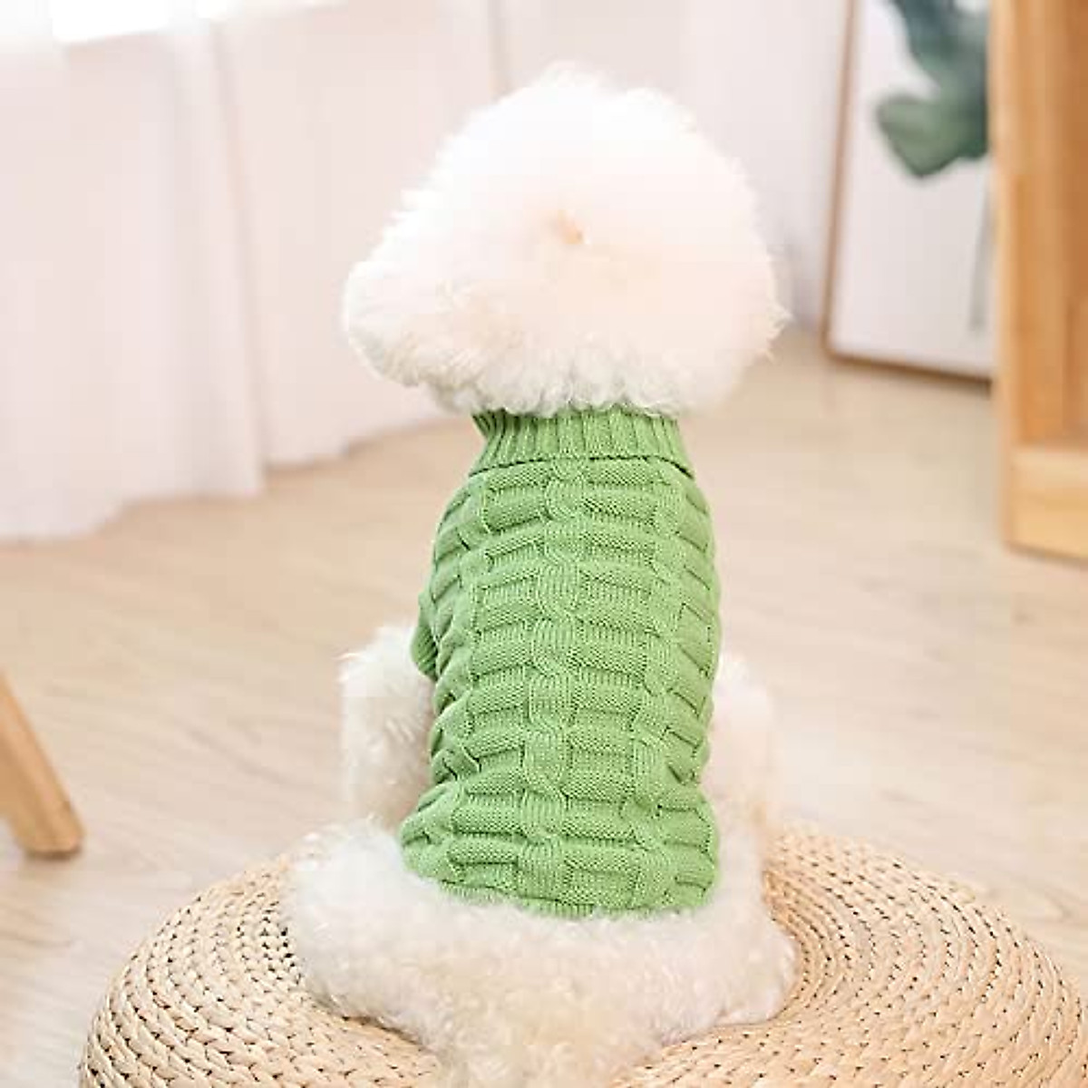 Set of 2 Dog Sweater for Small Dogs, Winter Turtleneck Knitted Chihuahua Sweater, Girl Clothes, Red Cute Pet Knitwear Sweaters Soft Puppy Cold Weather Outfits Doggie Cat Clothing (Medium), Pink+Green