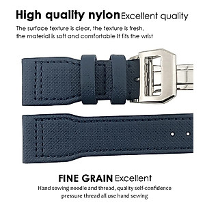 KKFAUS 20mm 21mm 22mm Nylon Fiber Leather Watchband Fit for IWC IW377729 IW389001 Big Pilot Watch Green Blue Black Watch Strap (Color : Blue silver 2, Size : 22mm)