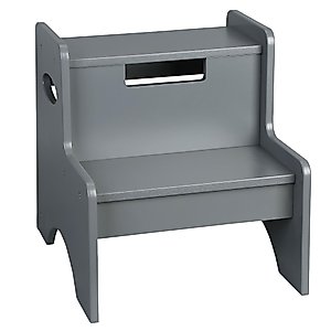 Wildkin Wooden Two-Step Stool for Kids and Adults, Perfect Kitchen Step Stool or Bathroom Potty Stool, Kids Stepping Stool Features Two Convenient Carrying Handles, Ideal for Home Use (Gray)
