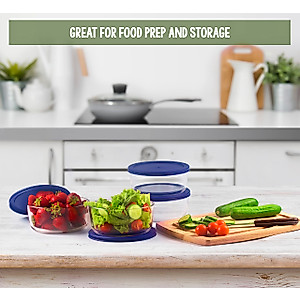 BOVADO USA 4 Cup Glass Food Storage Containers (4 Pack) | Nonpourous Dishwasher, Freezer & Oven Safe Glass, Easy-Clean | Blue Lids