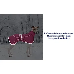 Greyhound Winter Coat, Whippet Coat with Padded Fleece Lining, Water Resistant Dog Jacket with Adjustable Bands and Reflective - Pink - XSmall