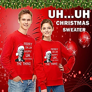 Pesky Patriot Funny Joe Biden Merry UH UH Ugly Christmas Sweater | Hilarious Mumbling Biden Tacky Xmas Pullover Sweatshirt for Men or Women (XX_Large) Red