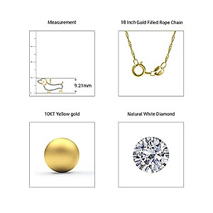 Elmas 1/10CT Round White Diamond 10K Yellow Gold Dachshund Dog Pet Pendant Necklace for Women