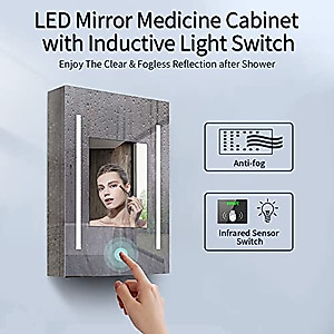 Seenvlog Bathroom Medicine Cabinet with Lights, LED Mirror Medicine Cabinet, Defogger, Dimmer, Memory Function, 20" x 28" Lighted Medicine Cabinet, Surface Mount