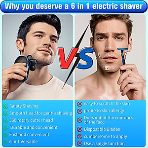 6 in 1 Electric Rotary Shaver for Bald Men - Cordless Wet/Dry IPX7 Waterproof with LED Display and Shaver Kit