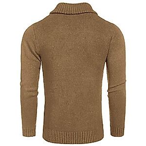 COOFANDY Men's Shawl Collar Sweaters V-Neck Cotton Relaxed Fit Cable Pullover (Khaki, XXX-Large)
