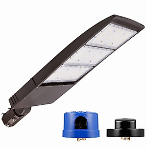 450W Dimmable LED Parking Lot Light with Slip Fitter, 5000K Daylight 63000LM 140lm/w, [Dusk to Dawn Photocell&Shorting Cap Included] Outdoor LED Shoebox Lights, UL/DLC Commercial Lighting Fixture