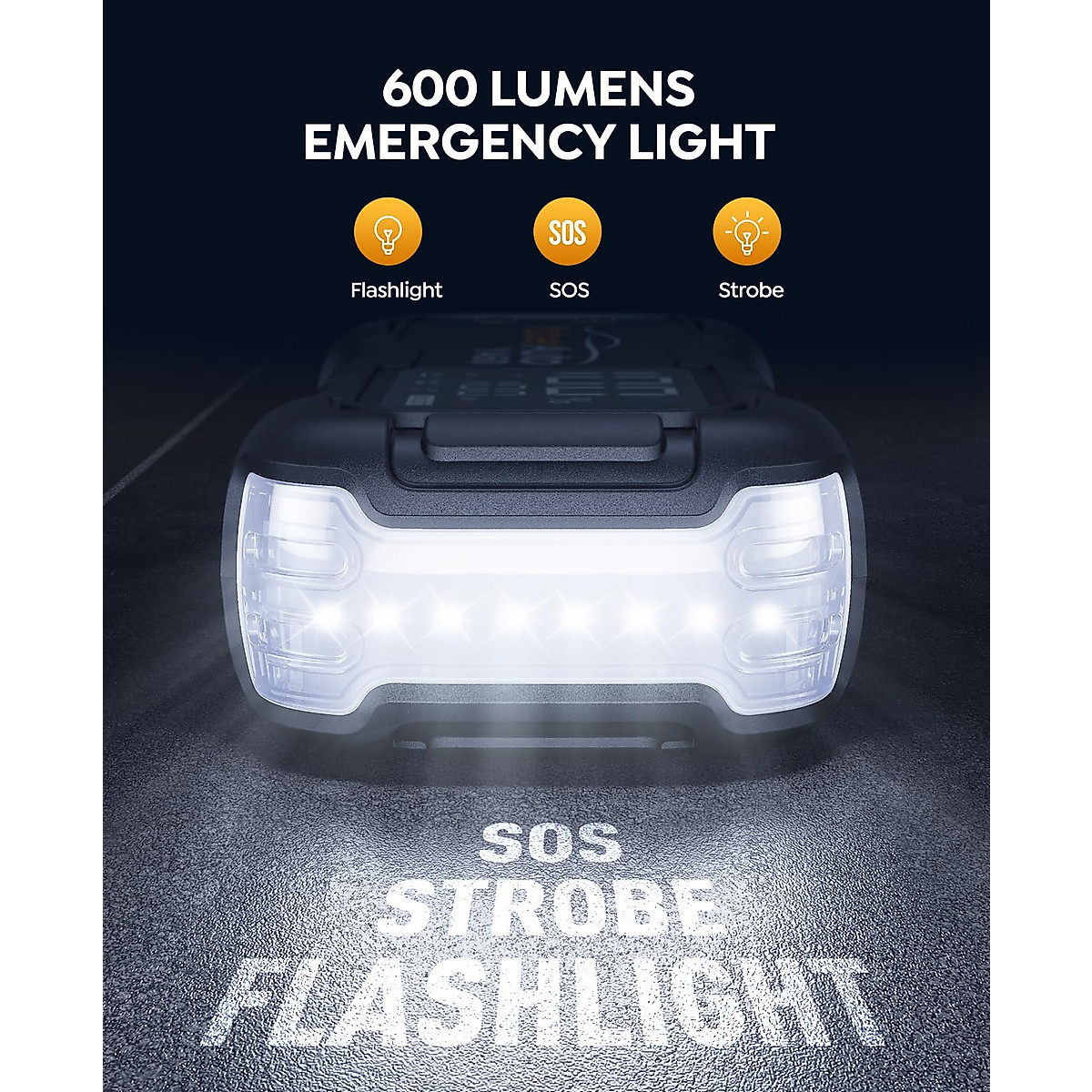 YaberAuto Car Battery Jump Starter 7000A 65W Fast Charging (All Gas/12.0L Diesel) Portable Car Jump Starter Battery Pack, Jump Box Battery Jumper Starter Portable Jumper Cables, 150W DC, 600LM Light