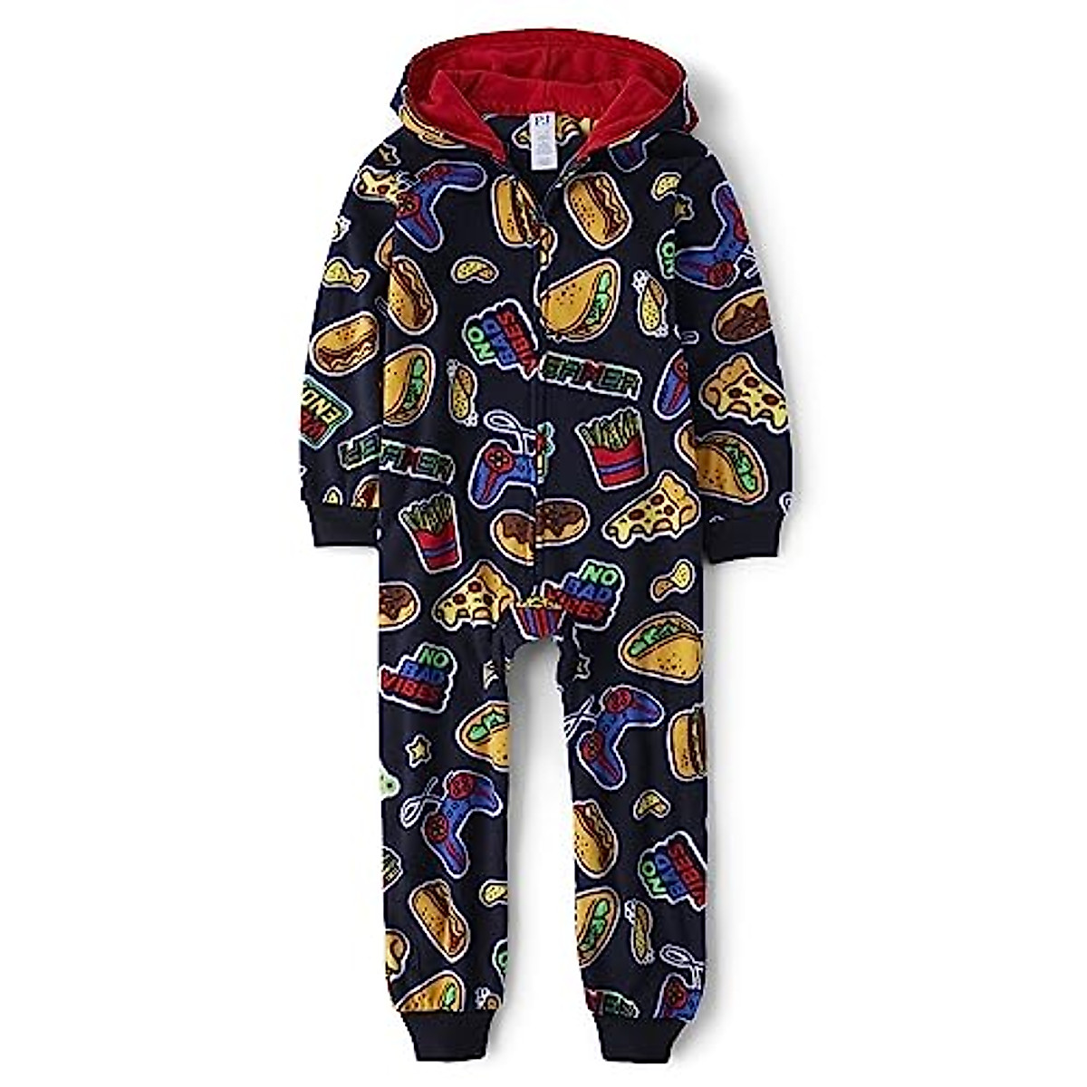 The Children's Place Boys' Long Sleeve Fleece Zip Up One Piece Pajama, Fast Food