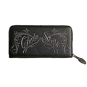 DGA Day of the Dead Lowrider Chola Style Red Rose Women's Clutch Zippered Wallet, black