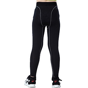 CVVTEE Boys Compression Pants Base Layers Soccer Hockey Tights Athletic Leggings Thermal for Kids Black