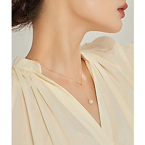 Cowlyn Y-Shaped Necklace 18K Gold Dainty Pearls Pendant Drop Long Chain Jewelry for Women